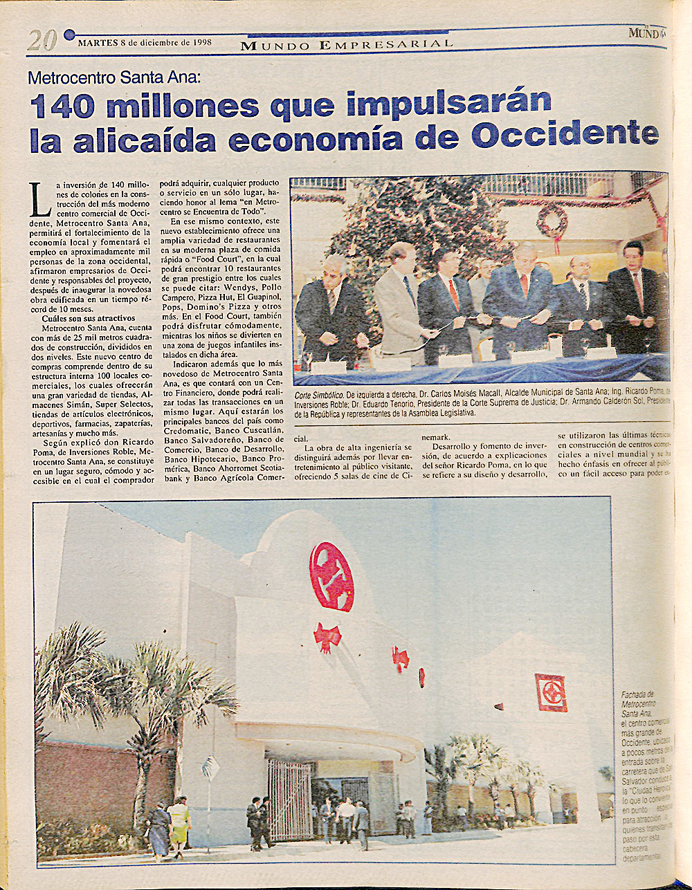 Hoy hace 20 años se inauguró Metrocentro Santa Ana
